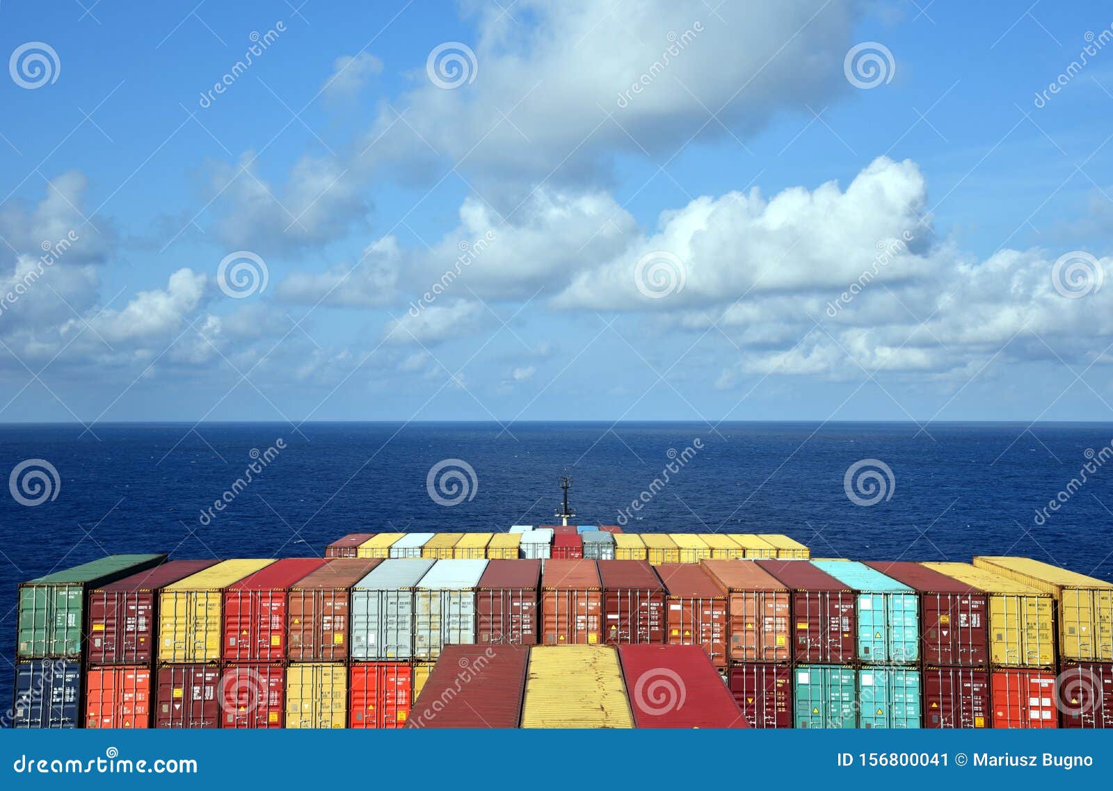 Large Cargo Container Ship during Her Voyage through the Ocean. Stock ...