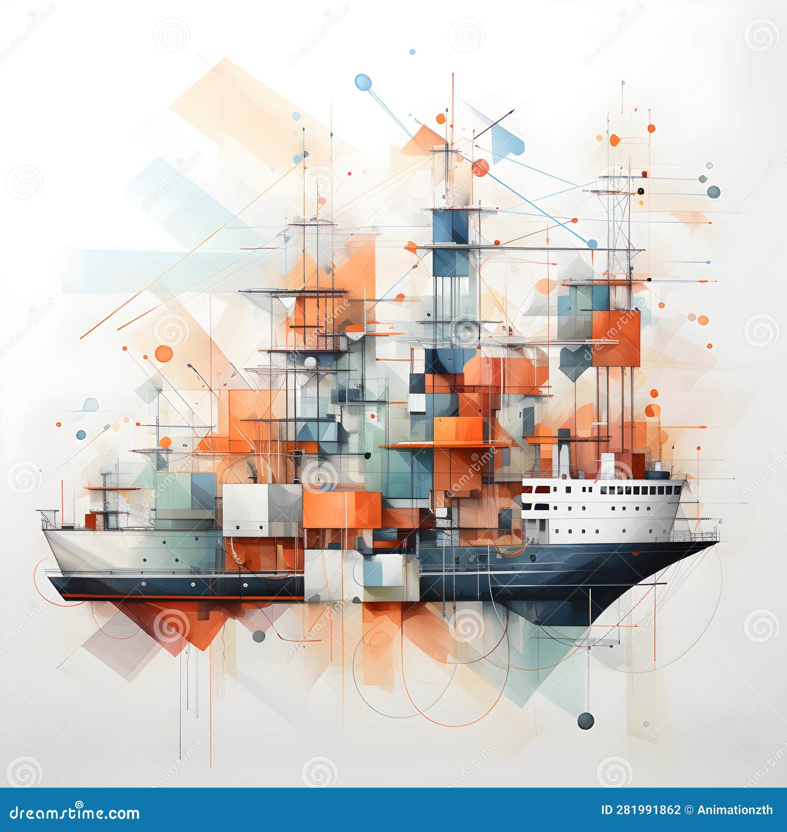 Abstract Representation of Cargo Ships, Utilizing Intersecting Lines ...