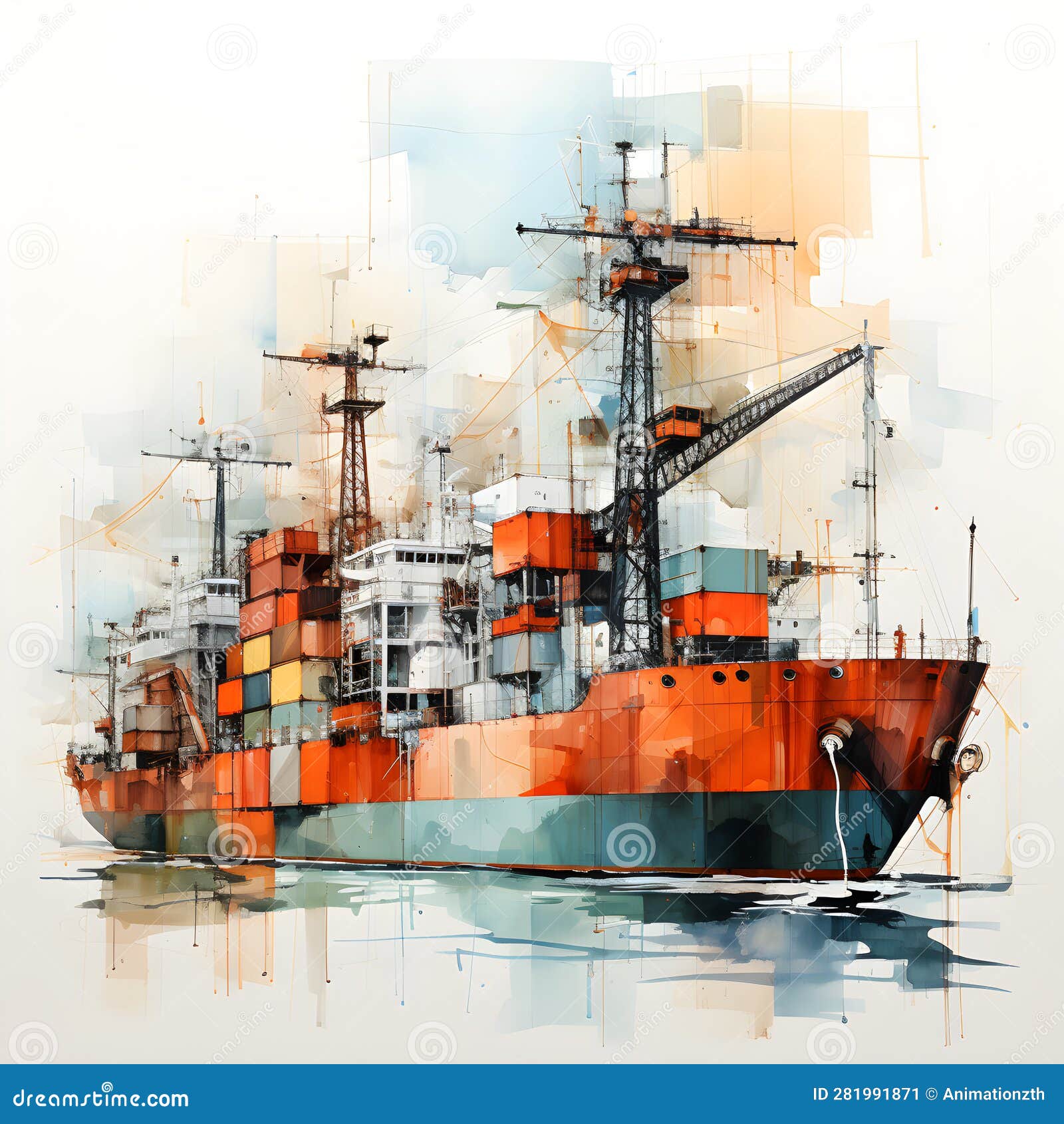 Abstract Representation of Cargo Ships, Utilizing Intersecting Lines ...