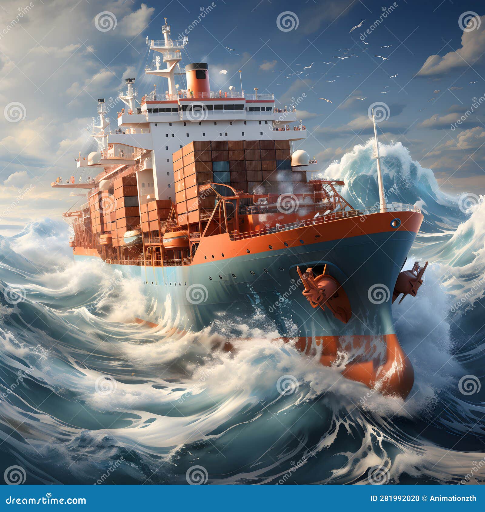 Dynamic 2D Isometric Depiction of Cargo Ship in Midst of Stormy Sea ...