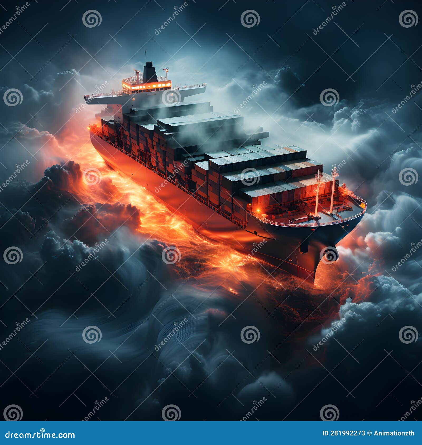 Intricate 2D Isometric Rendering Of Cargo Ship Sailing Through Dense ...
