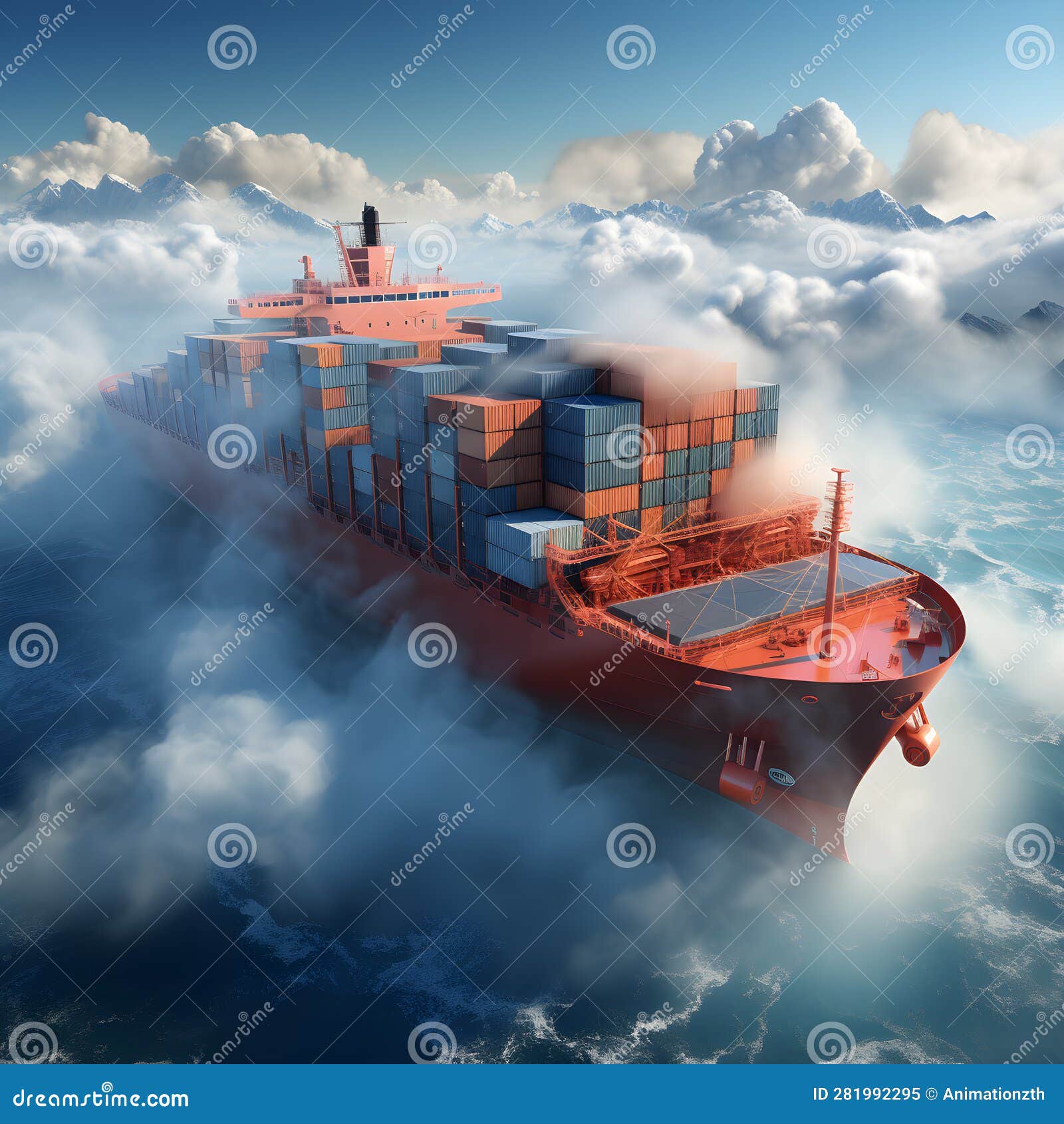 Intricate 2D Isometric Rendering of Cargo Ship Sailing through Dense ...