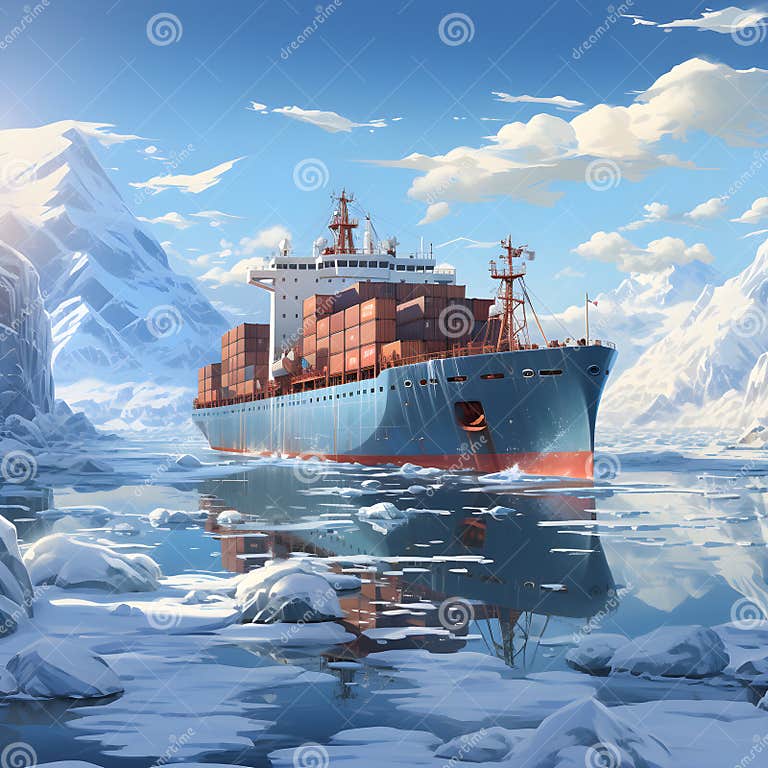 Isometric 2D Illustration of Cargo Ship Navigating through Icy Waters ...
