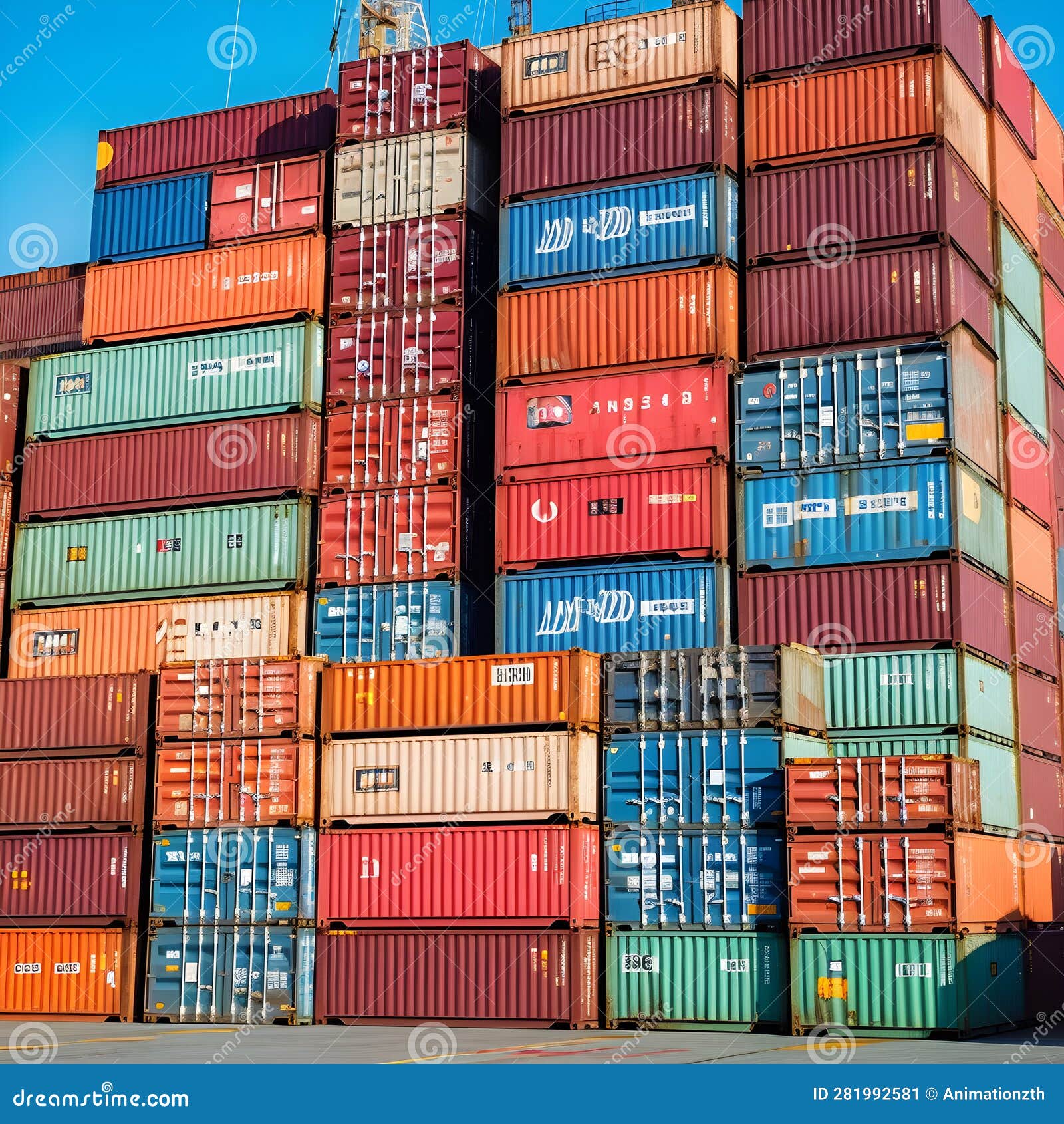 Many Container On Large Cargo Ship. AI Generated, Generative AI Stock ...