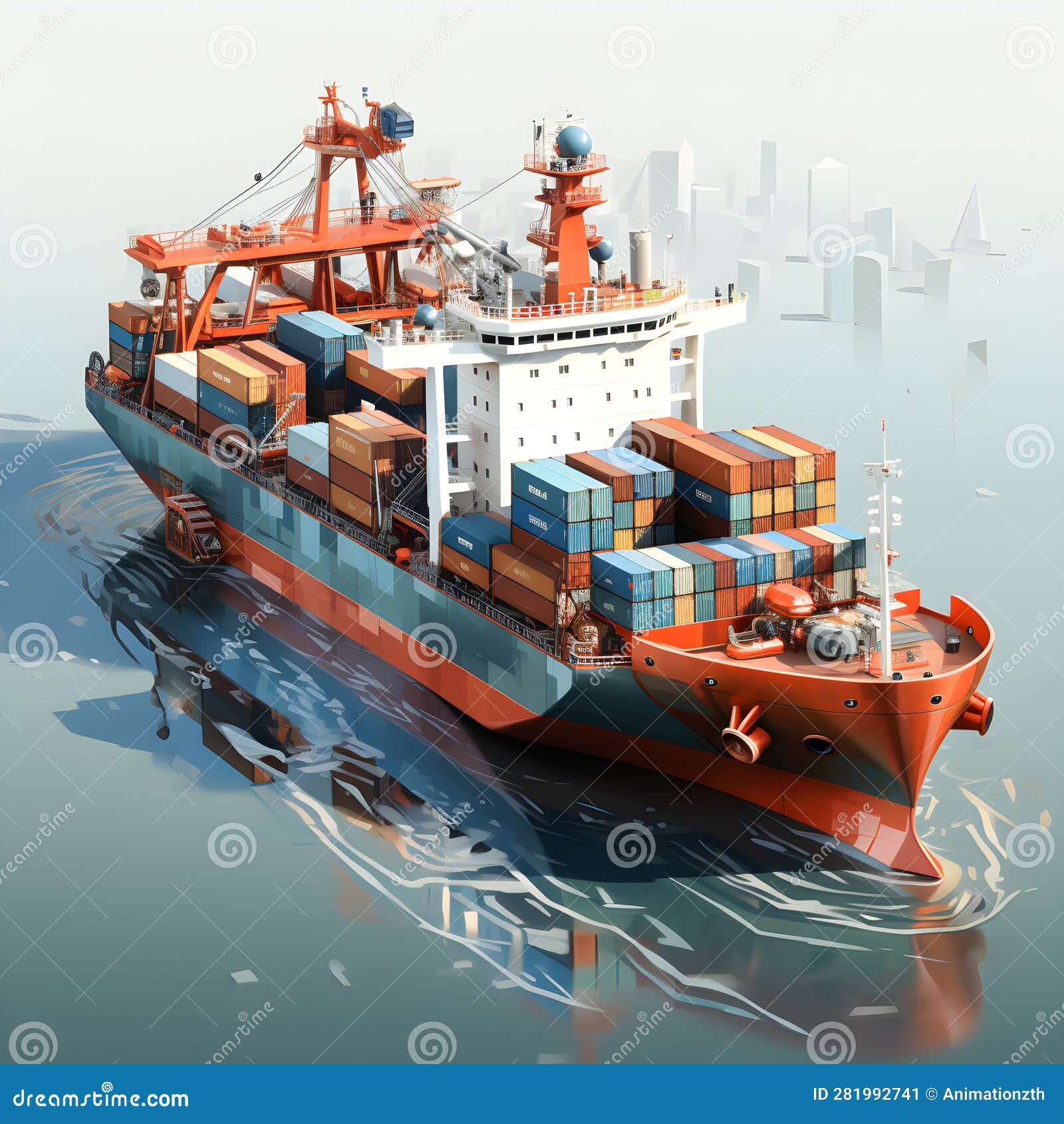 Minimalist 2D Isometric Representation of Cargo Ship, Highlighting ...