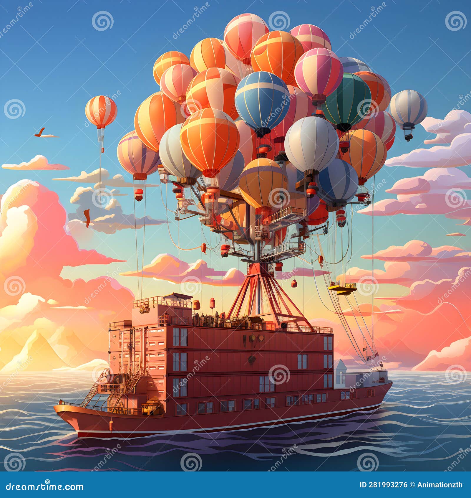 Whimsical 2D Isometric Illustration of Container Floating in Mid-air ...