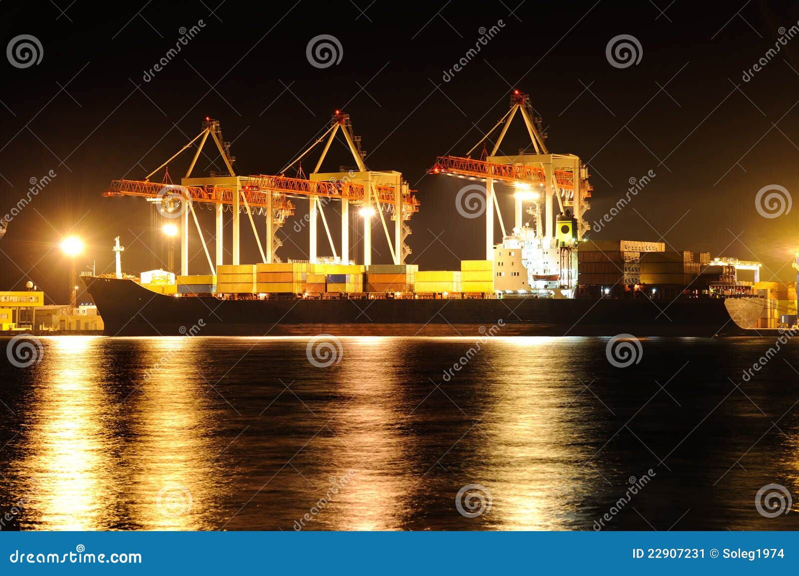 Cargo Container Ship at Night Stock Image - Image of panorama, cargo ...