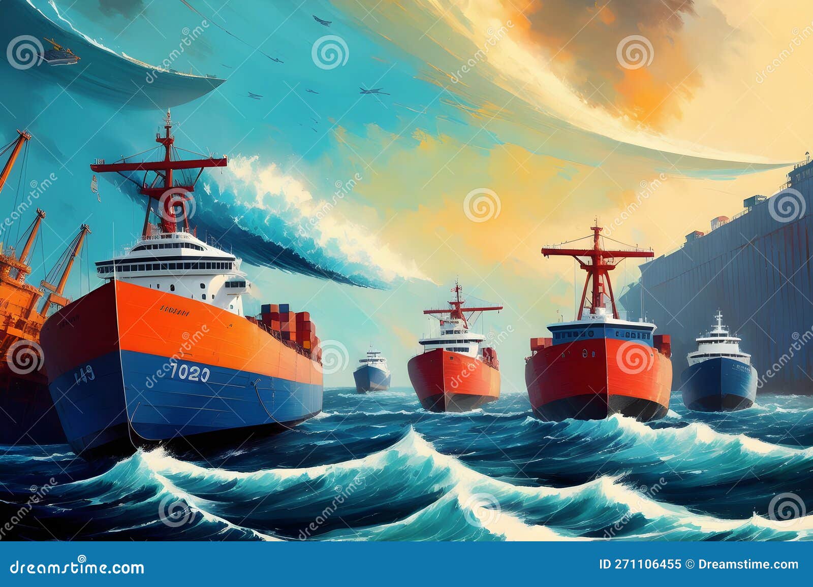 Cargo Container Ship through the Ocean Waves Crashing Cargo ...