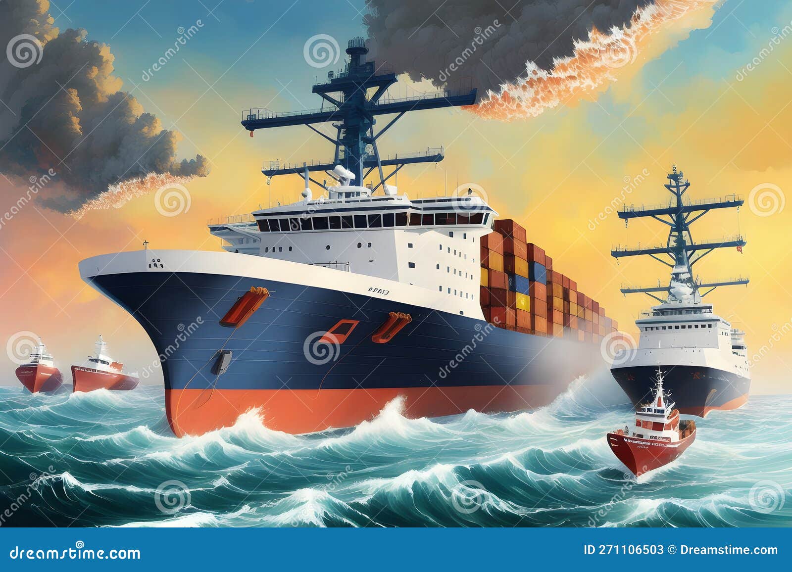 Cargo Container Ship through the Ocean Waves Crashing Cargo ...