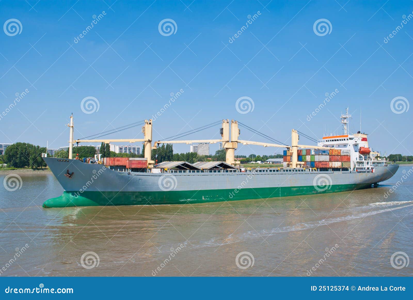Cargo Container Ship on River Stock Photo - Image of river, export ...