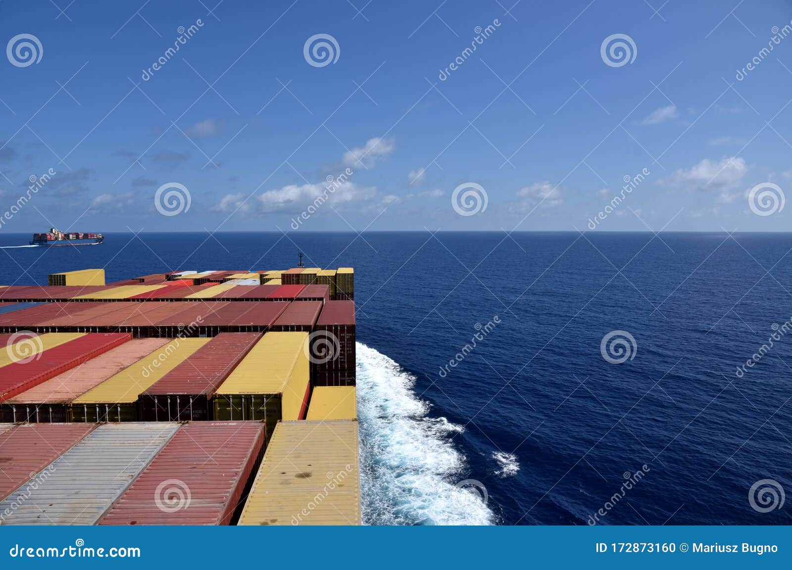 Calm Blue Sea with Sailing Container Ship. Stock Photo - Image of ...