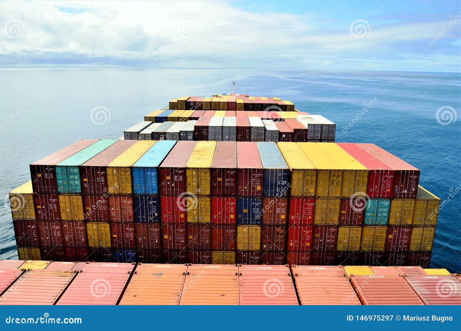 Cargo Container Ship Sailing through the Calm Ocean. Stock Image ...