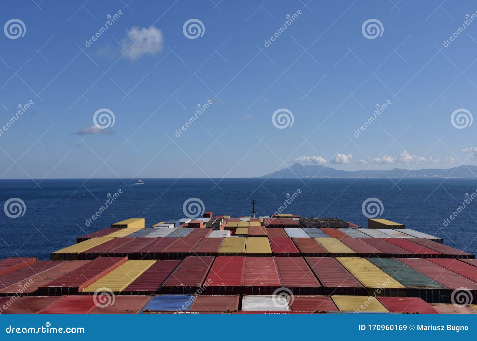 Cargo Container Ship Sailing through the Calm Sea. Stock Image - Image ...