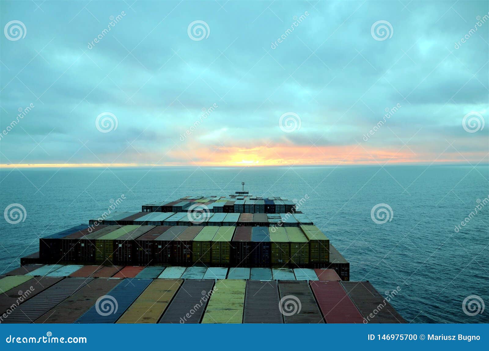 Cargo Container Ship Sailing Toward Sunset on Pacific Ocean. Editorial ...