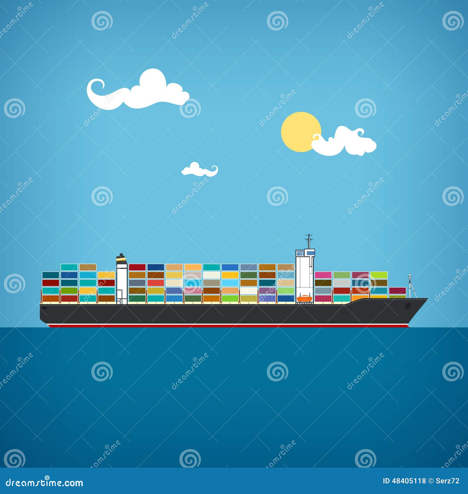 Cargo Container Ship, Vector Illustration Stock Vector - Illustration ...