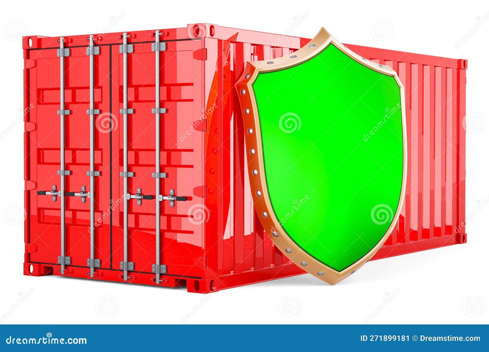 Cargo Container Shipping Freight with Shield, 3D Rendering Stock ...