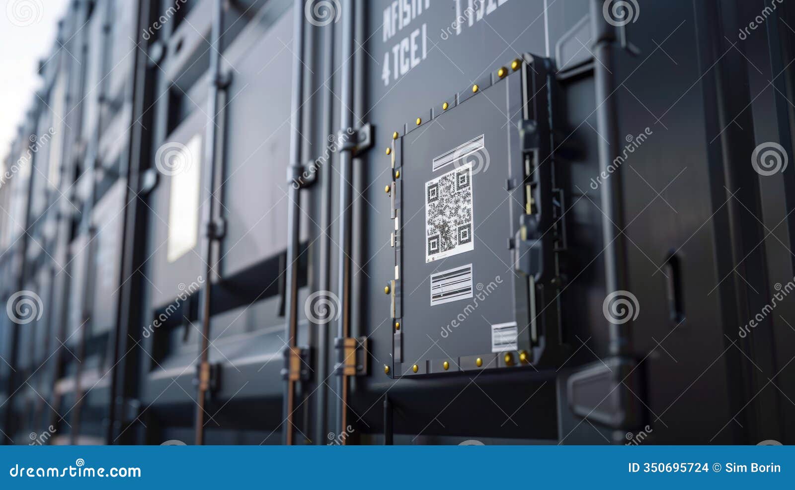 A Cargo Container With Shipping Labels And Barcodes, Highlighting Stock ...