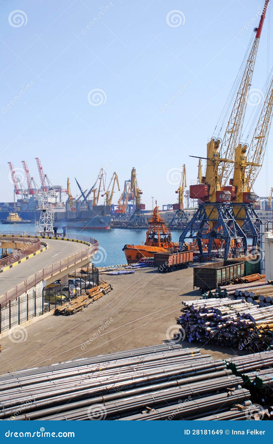 Cargo Container Ships and Cranes at Shipyard. Stock Image - Image of ...