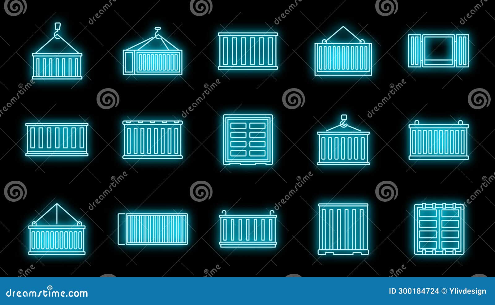 Cargo Container Storage Icons Set Vector Neon Stock Illustration ...