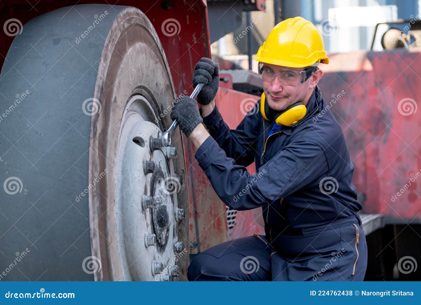 Cargo Container Technician or Worker Use Wrench To Fix Problem about ...
