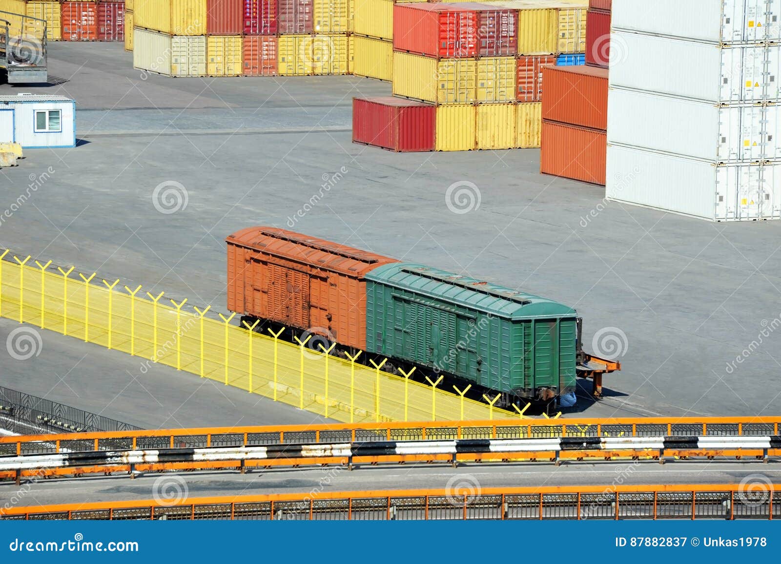 Cargo Container and Train in Port Stock Image - Image of freighter ...
