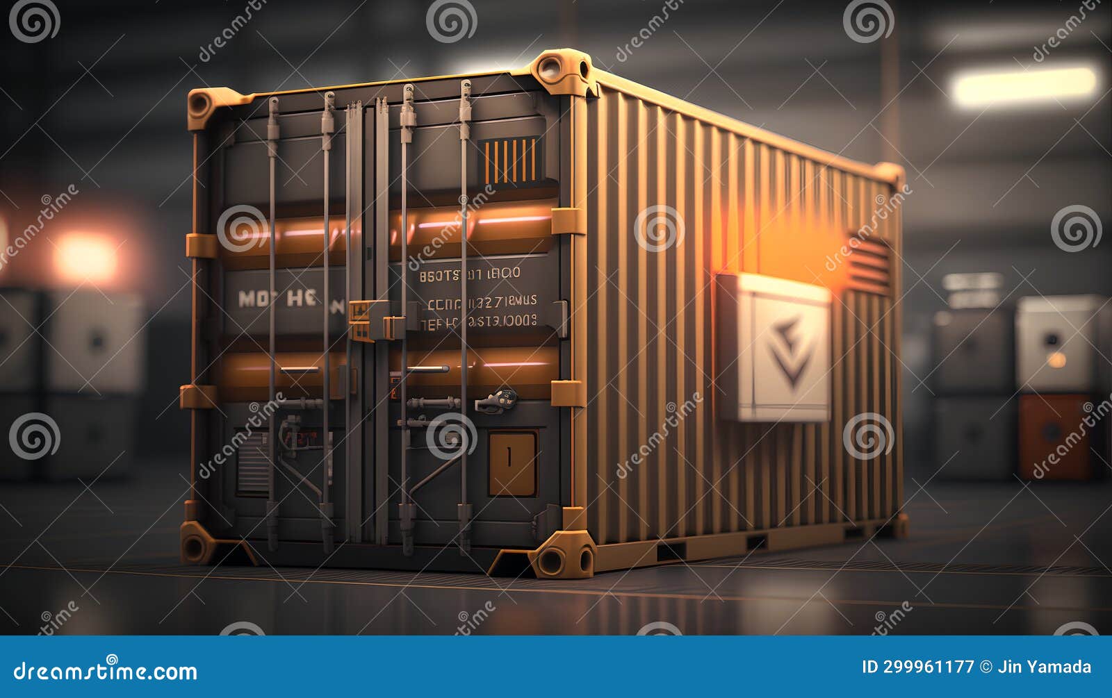 Cargo Container in Warehouse. 3d Illustration. High Resolution Stock ...