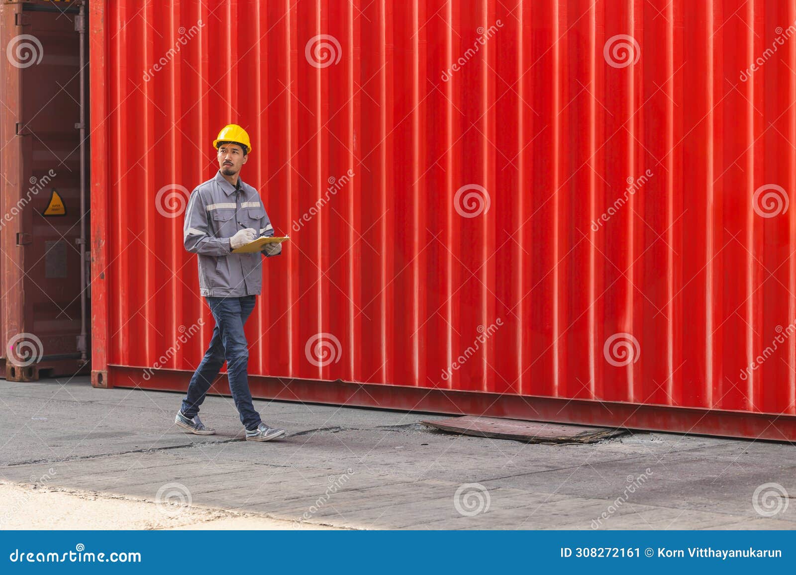 Cargo Container Yard Working Staff Walk Check Looking for Import Export ...