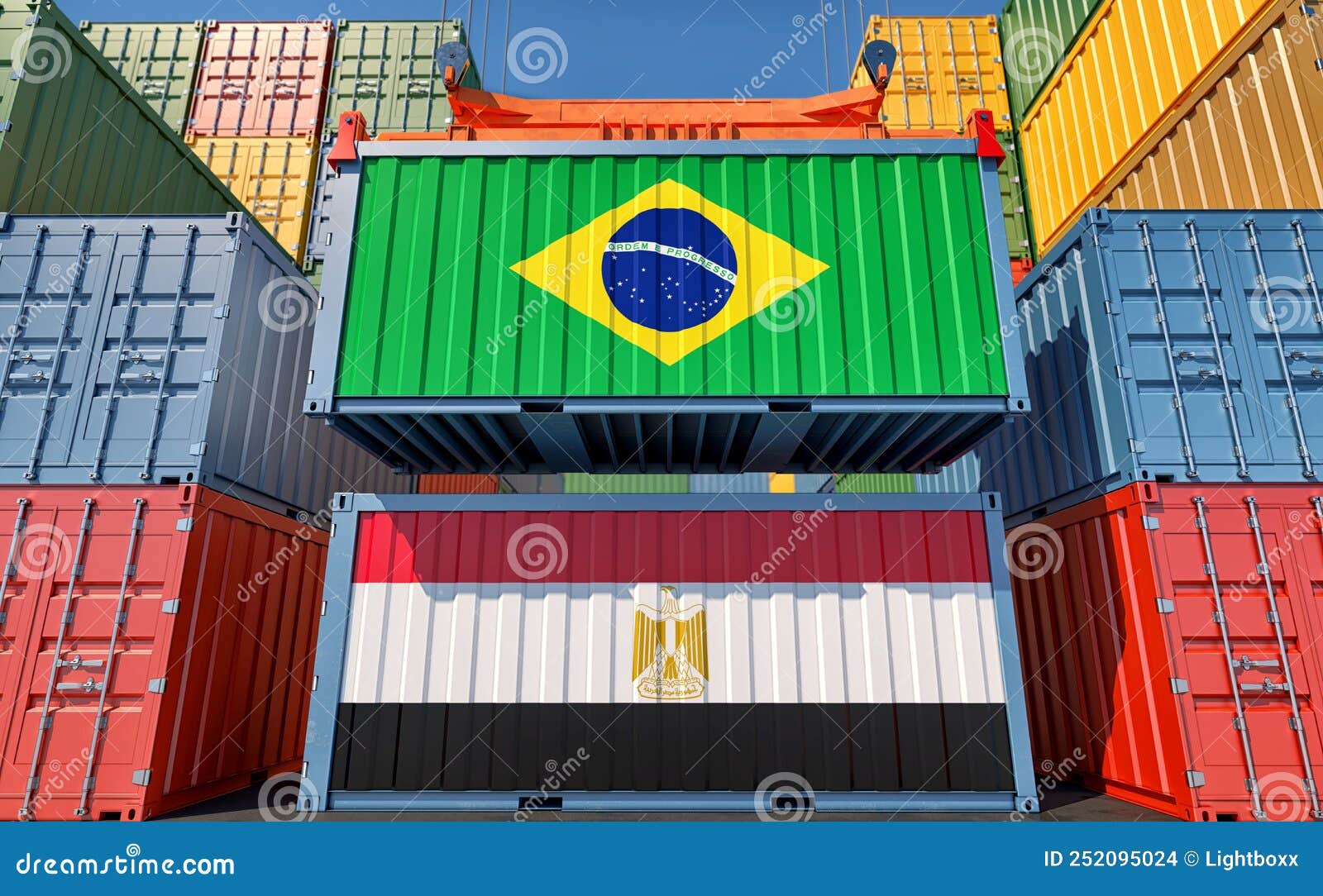 Cargo Containers with Brazil and Egypt National Flags. Stock ...