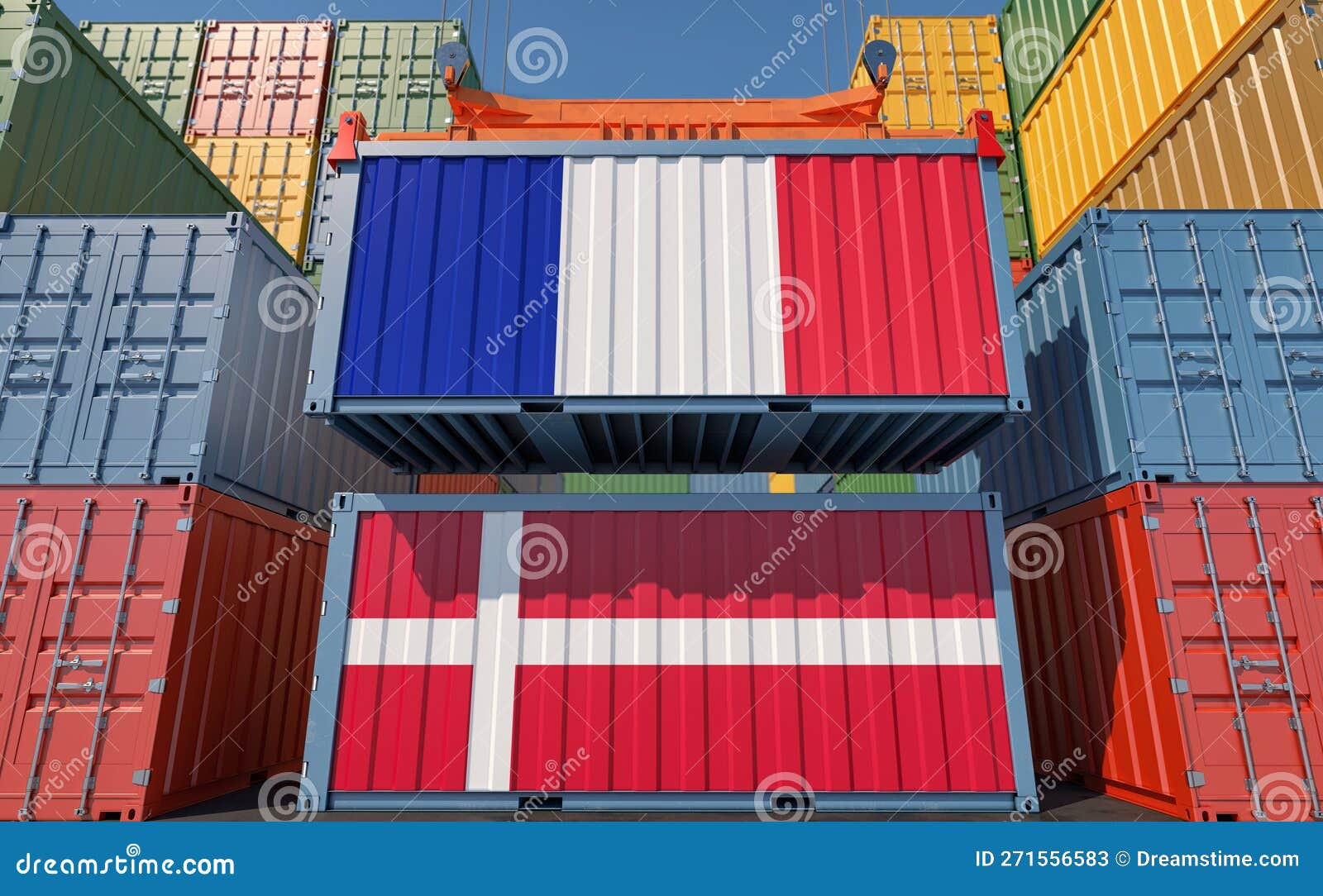 Cargo Containers with Denmark and France National Flags. Stock ...