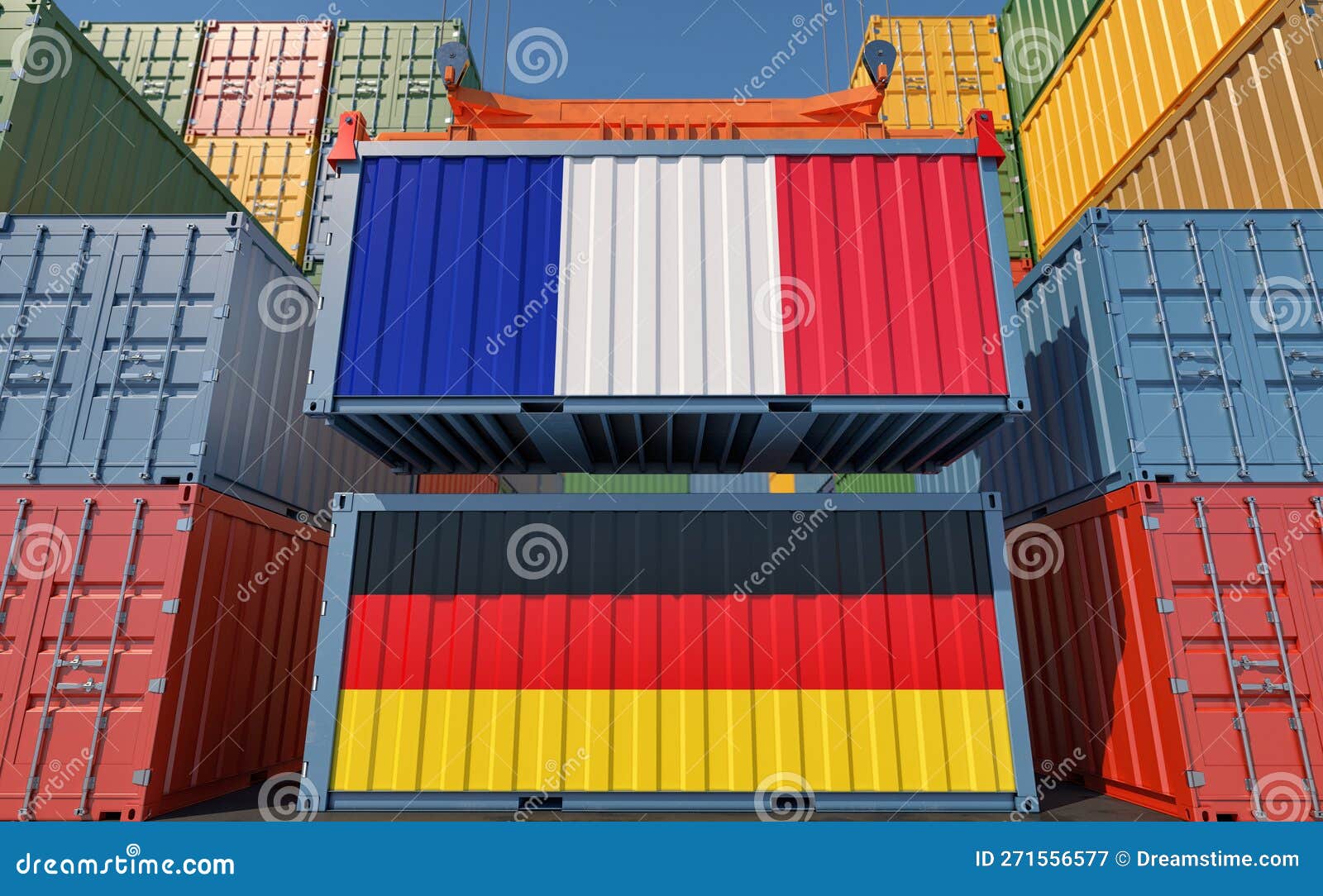 Cargo Containers with German and France National Flags. Stock ...