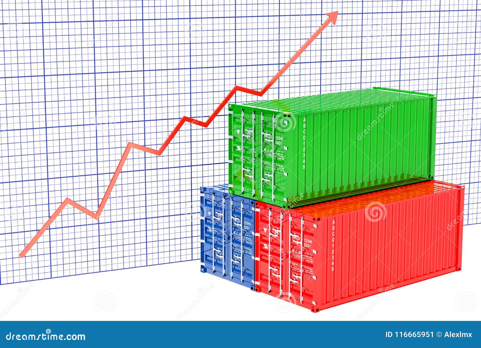 Cargo Containers with Growing Chart. 3D Rendering Stock Illustration ...