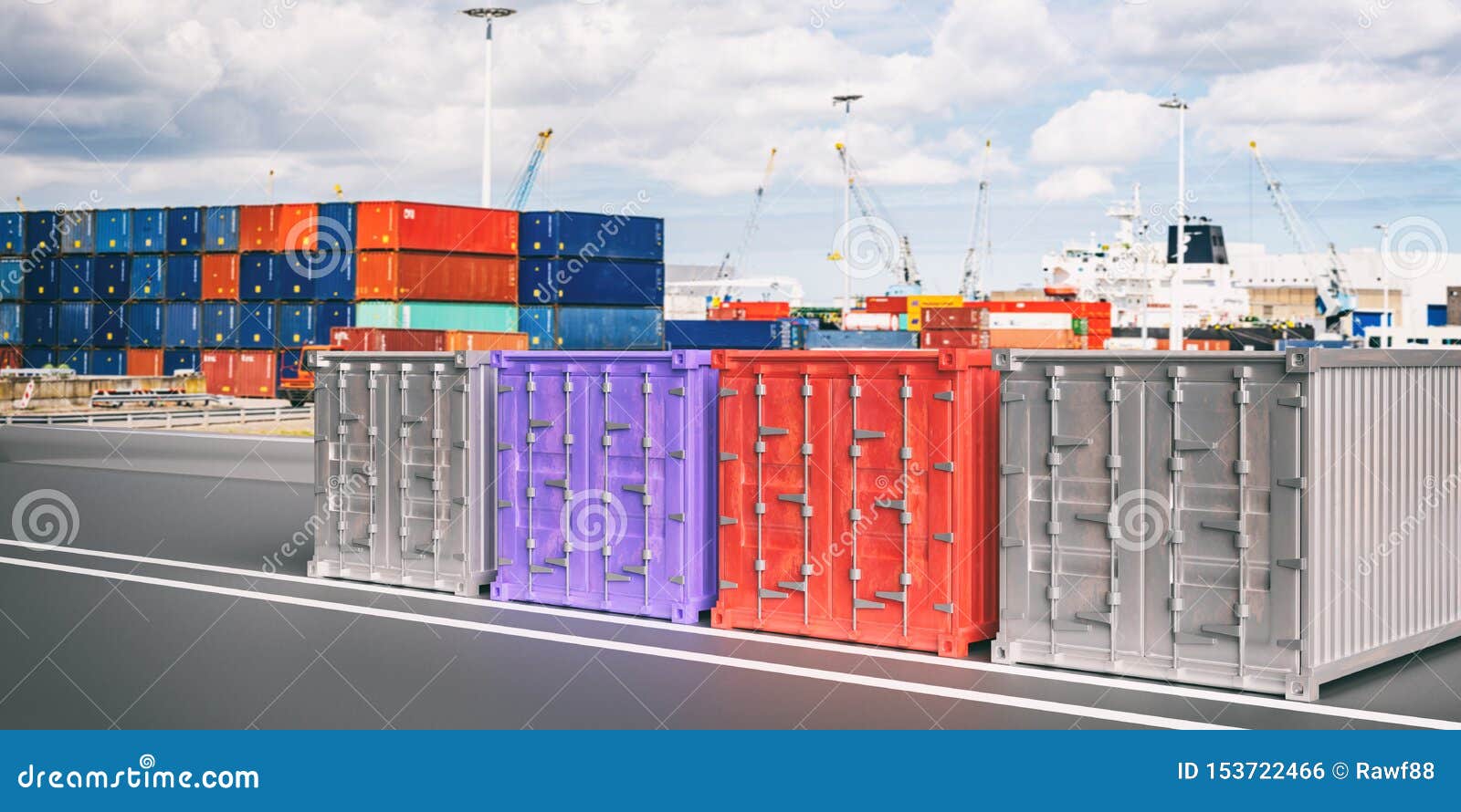 Cargo Containers, Blur Harbor Background. Import Export, Logistics ...
