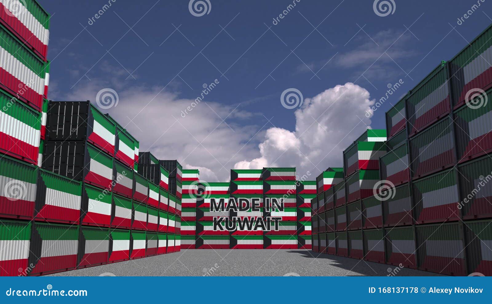 Cargo Containers with MADE in KUWAIT Text and National Flags. Kuwaiti ...