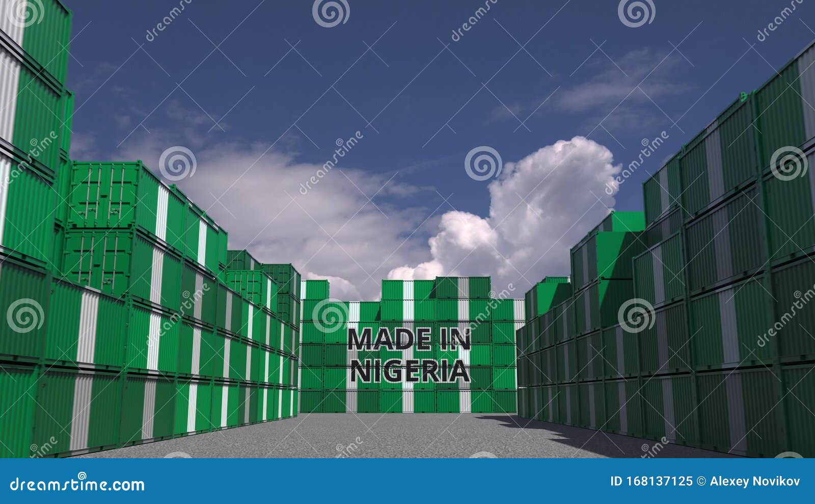 Cargo Containers with MADE in NIGERIA Text and National Flags. Nigerian ...