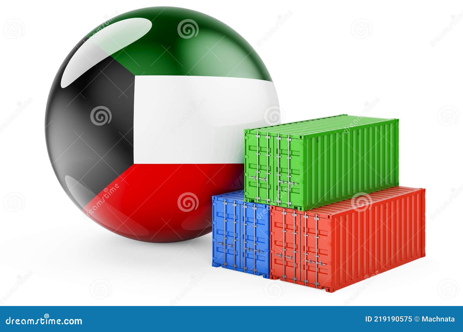 Cargo Containers with Kuwaiti Flag. Freight Shipping in Kuwait, 3D ...