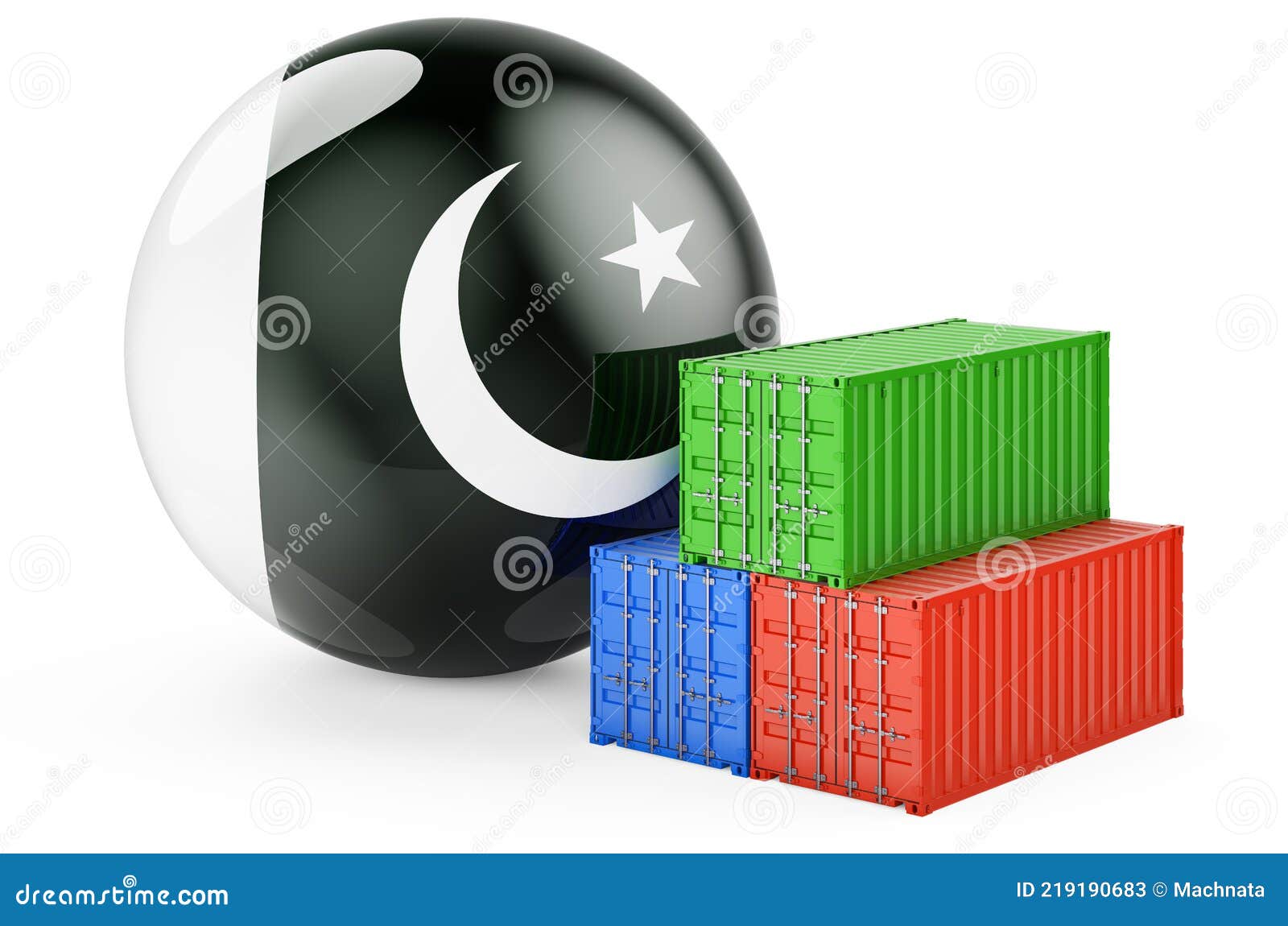 Cargo Containers with Pakistani Flag. Freight Shipping in Pakistan, 3D ...