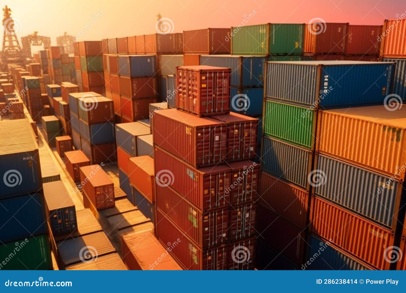 Cargo Containers in a Port at Night. 3D Rendering Stock Illustration ...