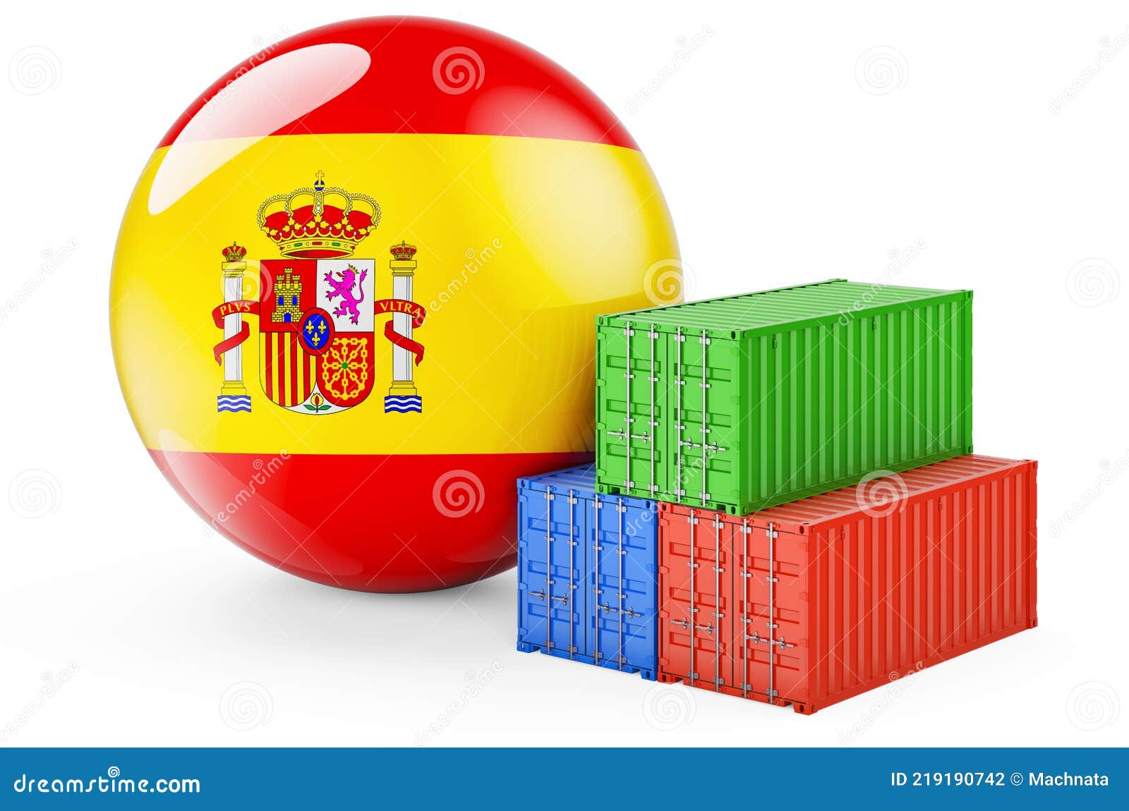 Cargo Containers with Spanish Flag. Freight Shipping in Spain, 3D ...