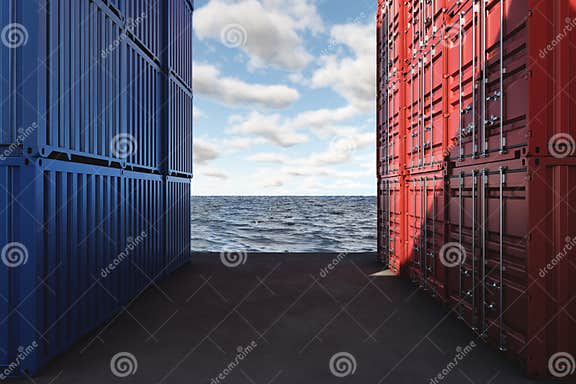 Cargo Containers Stacked on the Background Stock Image - Image of trade ...