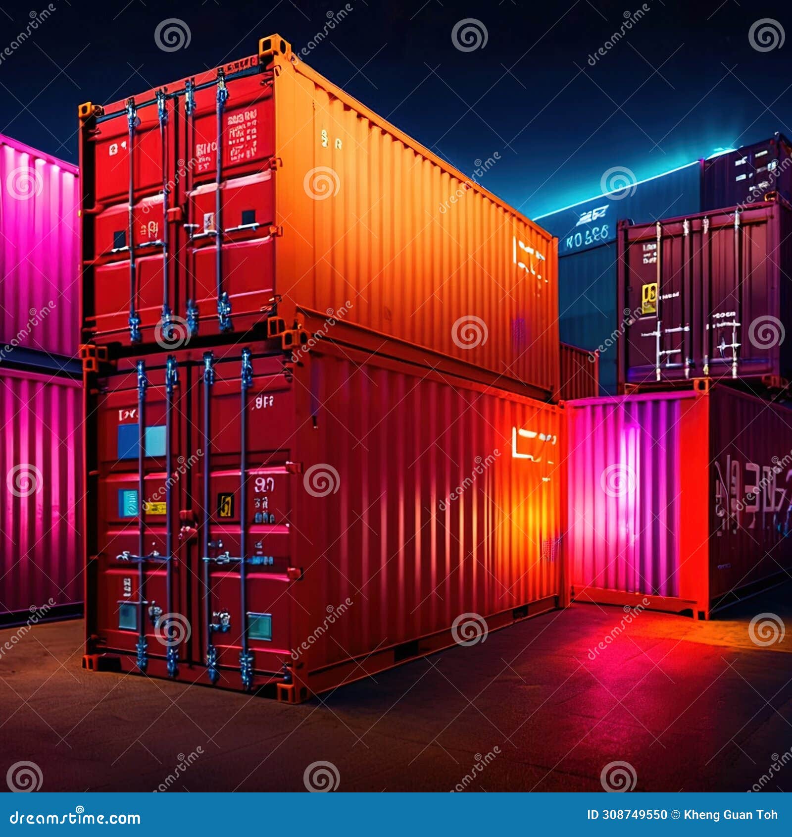 Cargo Containers Stacked, High Technology Modern Advanced Shipping Tech ...