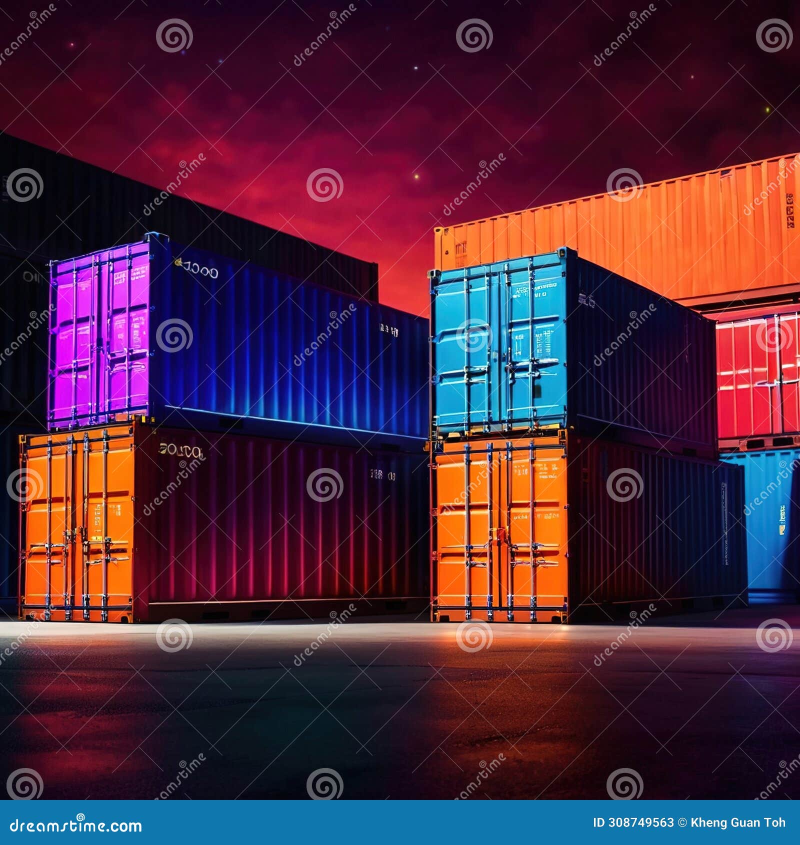 Cargo Containers Stacked, High Technology Modern Advanced Shipping Tech ...