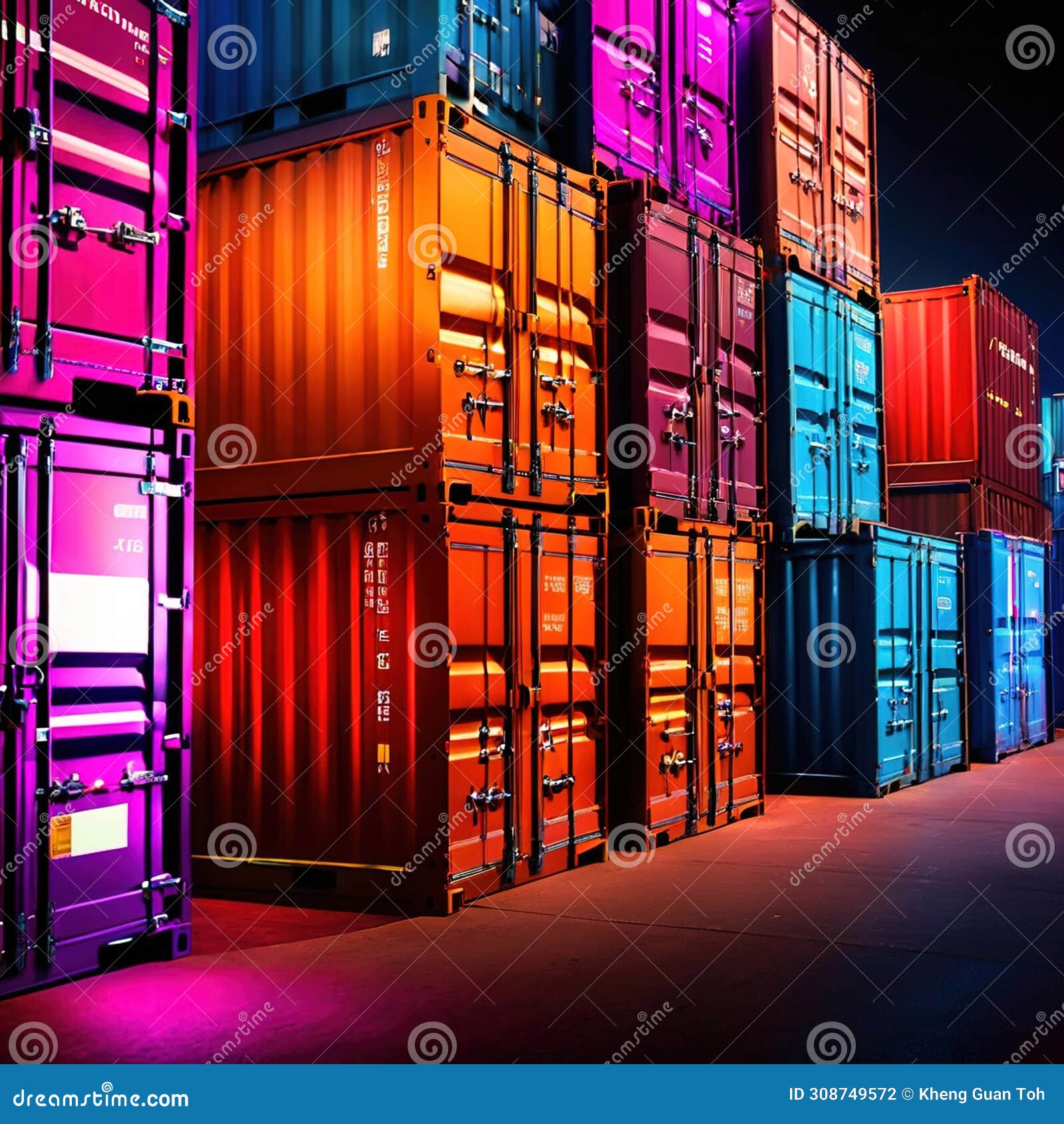 Cargo Containers Stacked, High Technology Modern Advanced Shipping Tech ...