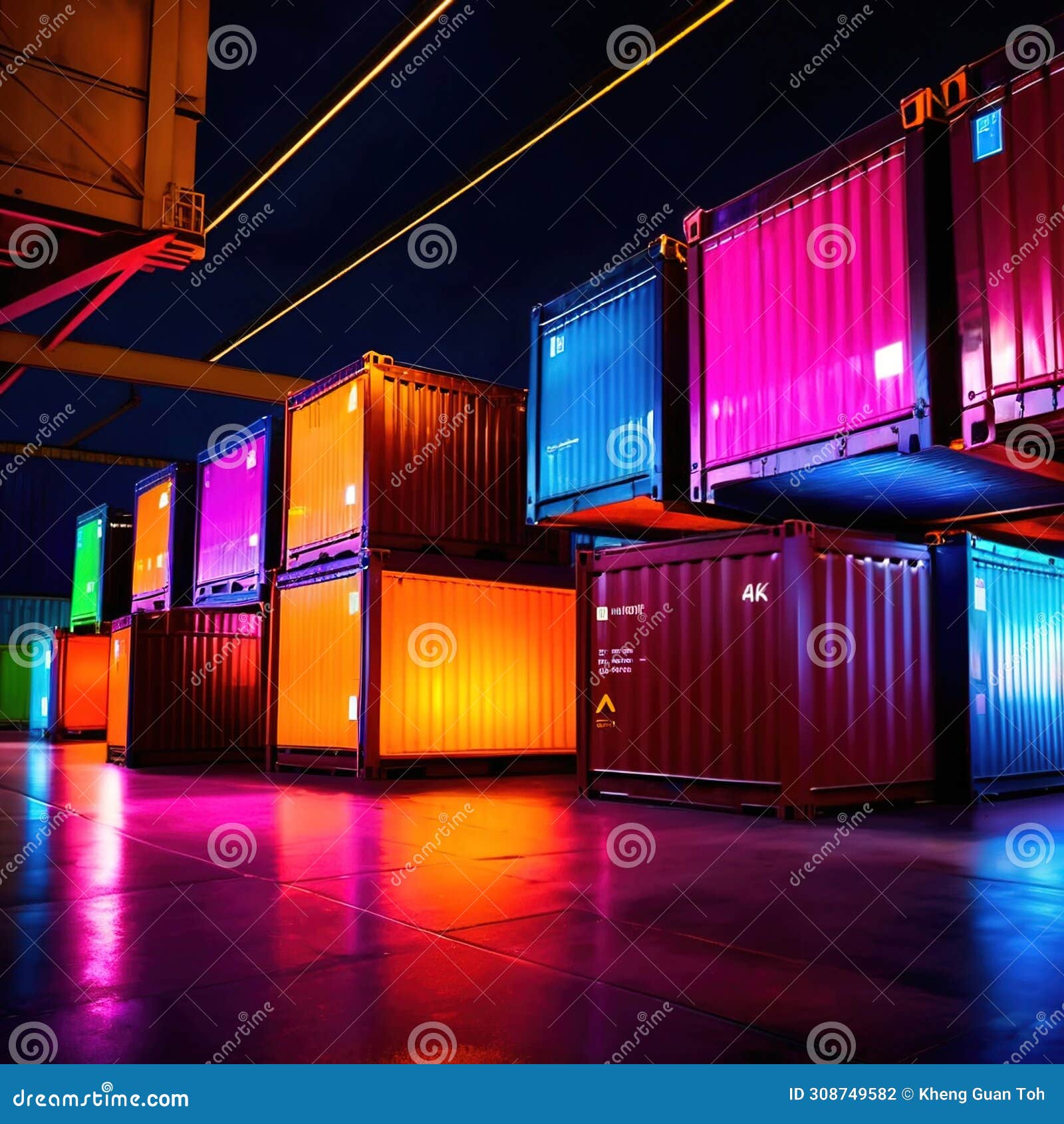 Cargo Containers Stacked, High Technology Modern Advanced Shipping Tech ...