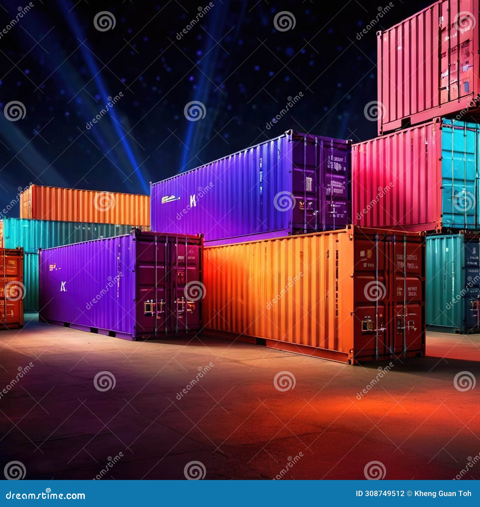 Cargo Containers Stacked, High Technology Modern Advanced Shipping Tech ...