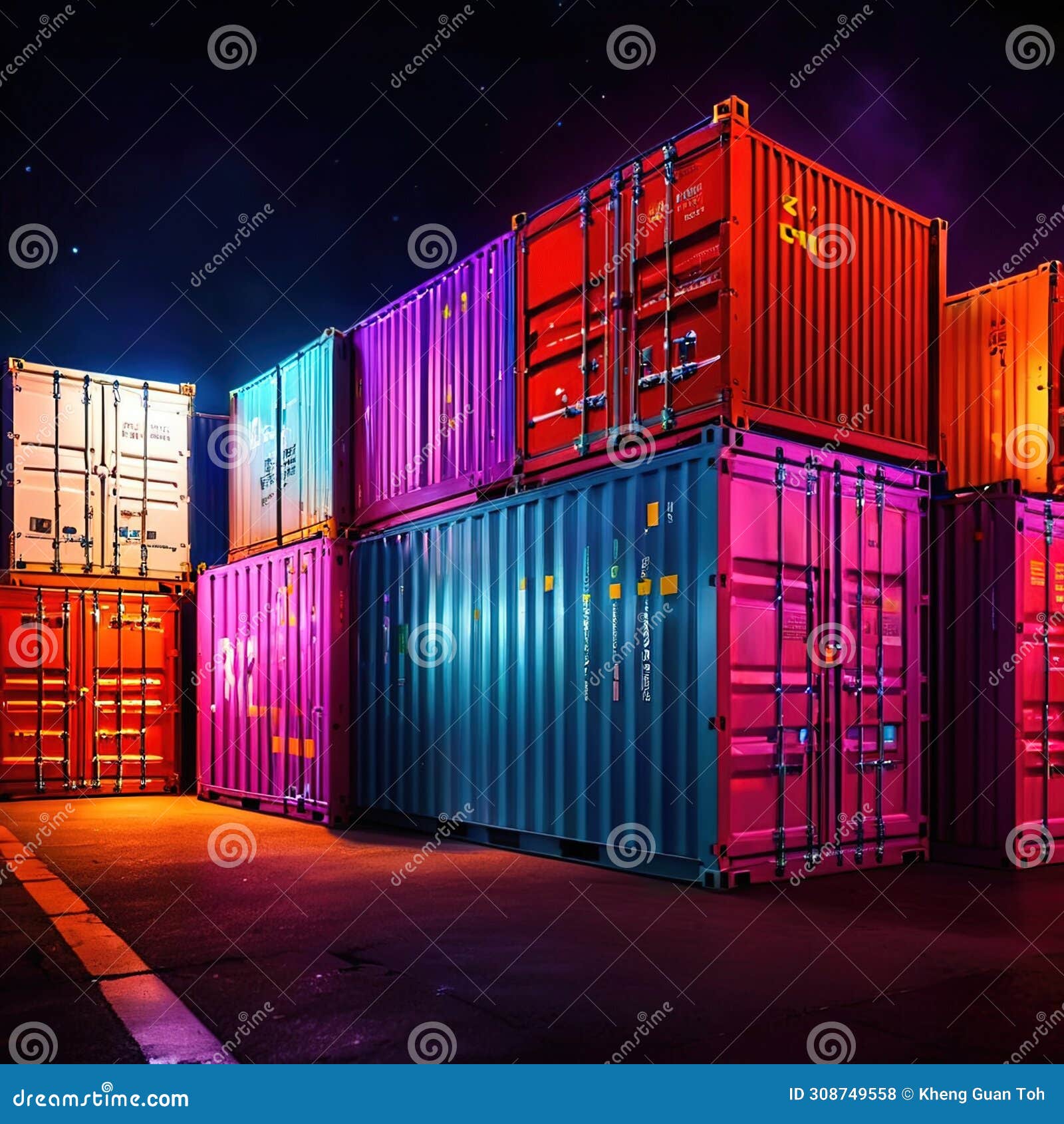 Cargo Containers Stacked, High Technology Modern Advanced Shipping Tech ...