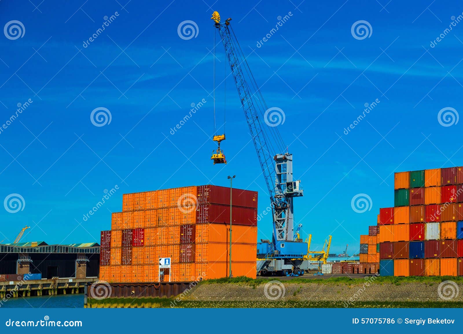 Cargo Containers Stacked in Port of Rotterdam Stock Photo - Image of ...