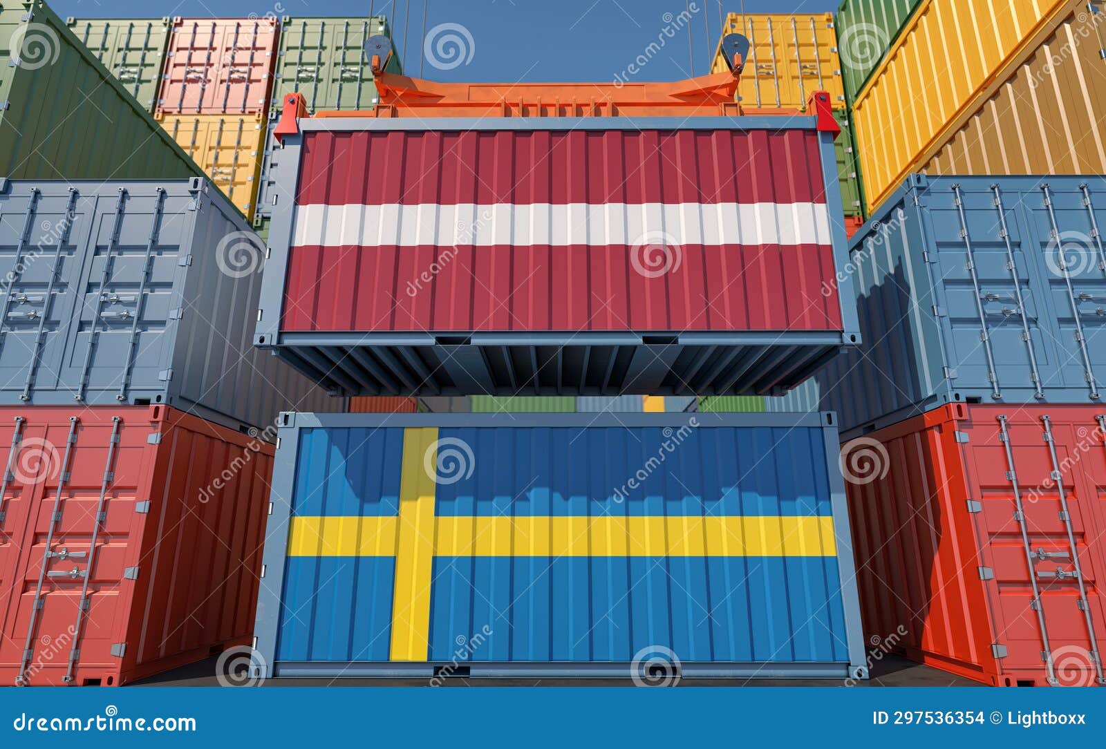 Cargo Containers with Sweden and Latvia National Flags. Stock ...