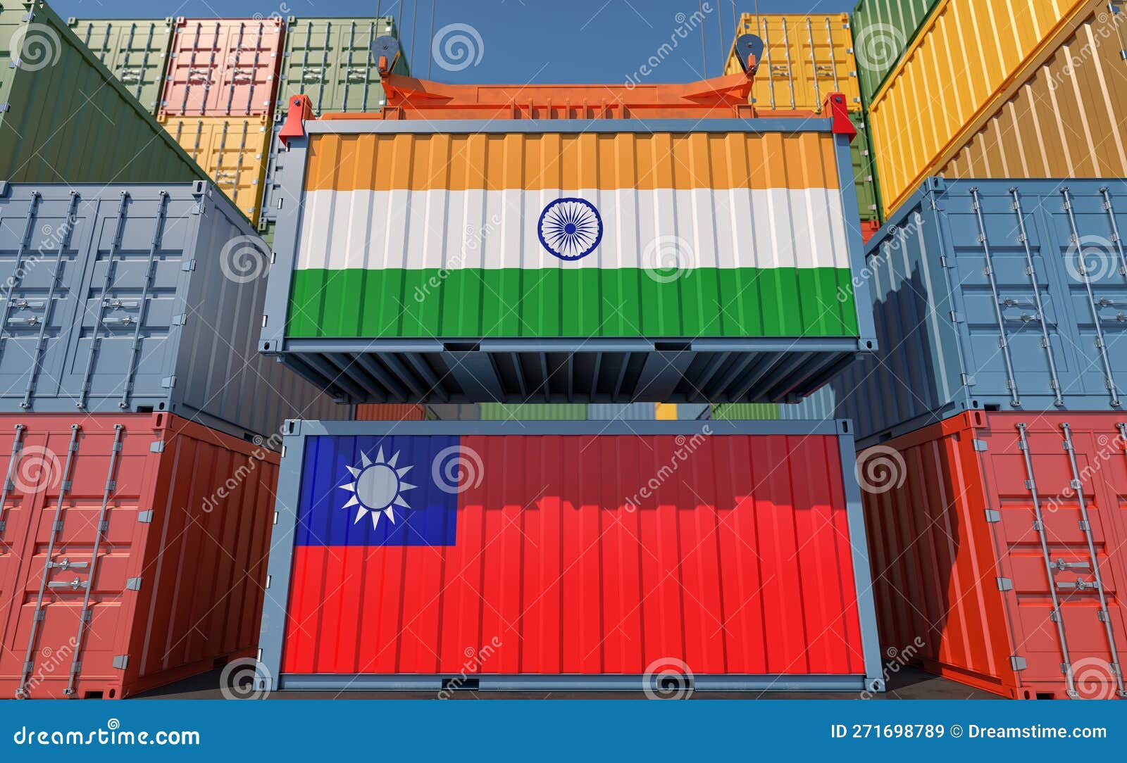 Cargo Containers with Taiwan and India National Flags. Stock ...