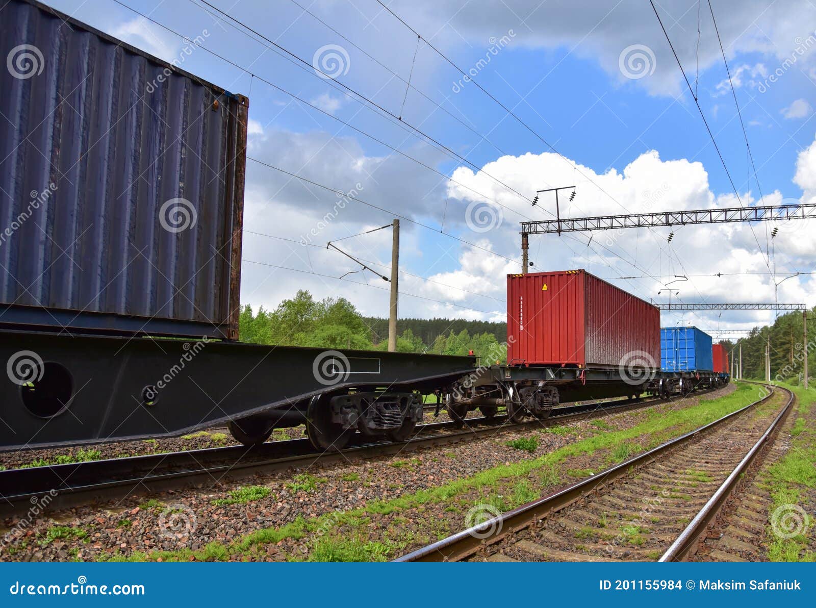 Cargo Containers Transportation on Freight Train by Railway. Intermodal ...