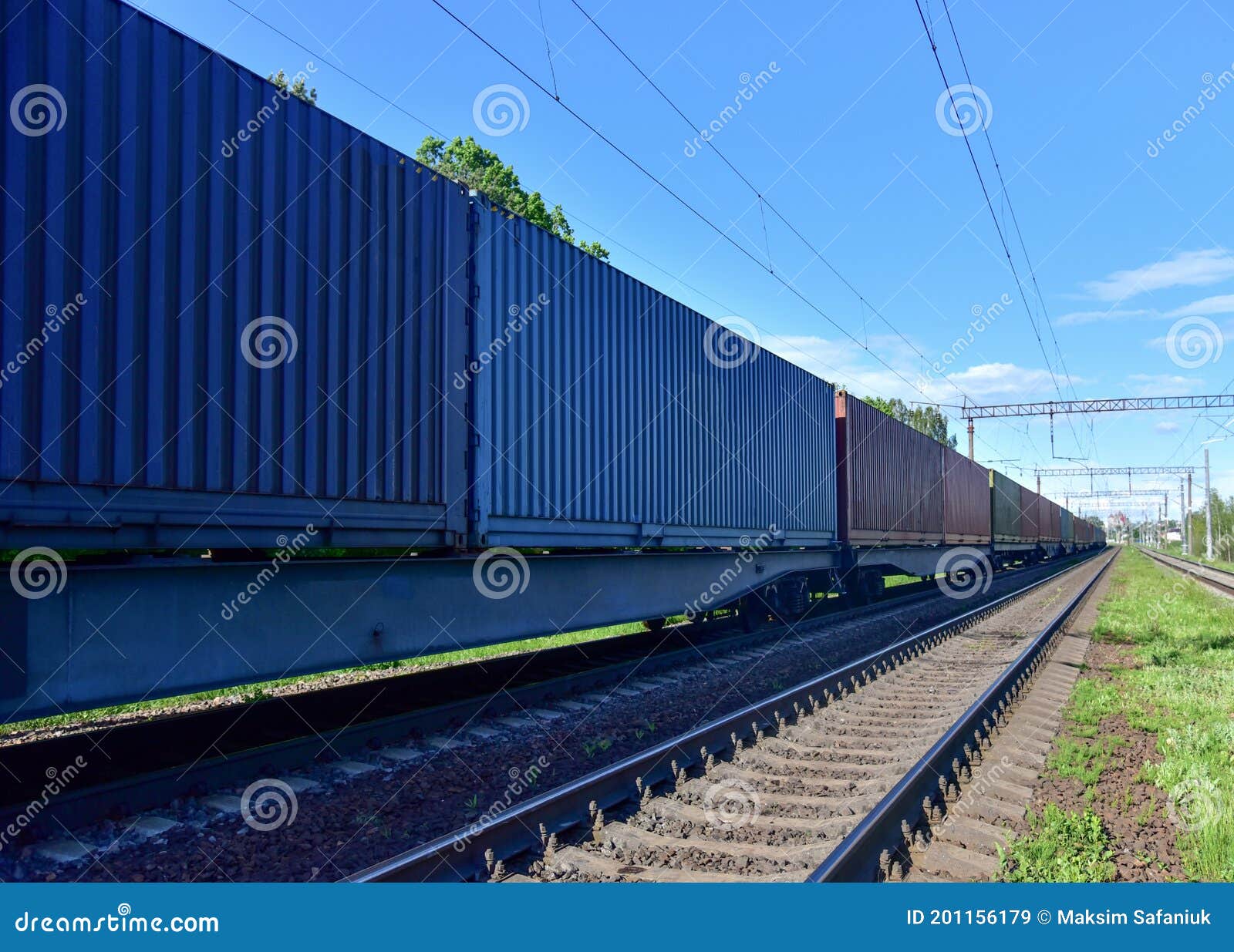 Cargo Containers Transportation on Freight Train by Railway. Intermodal ...